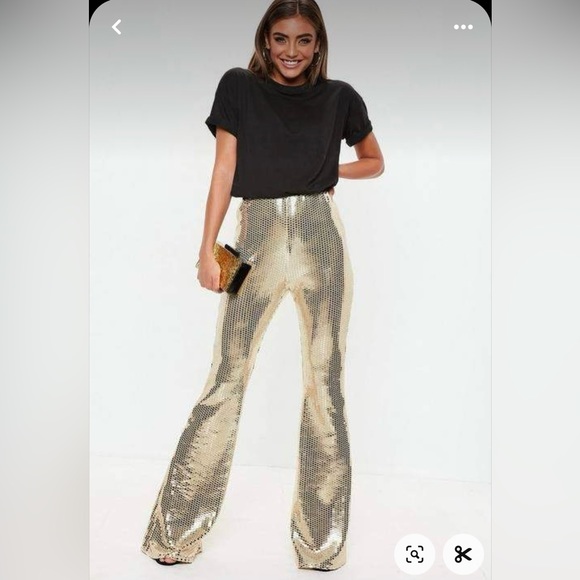 Missguided | Pants & Jumpsuits | Missguided Gold Sequin Shiny Pants Nwt ...